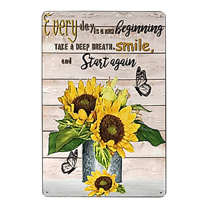 Bar Decor for Home The beautiful sunflowers every day is a new beginning Vintage Tin Bar Sign Country Farm Kitchen garden sign Suitable for home,bar,garage Wall Home Decor Art Signs 12x8Inch