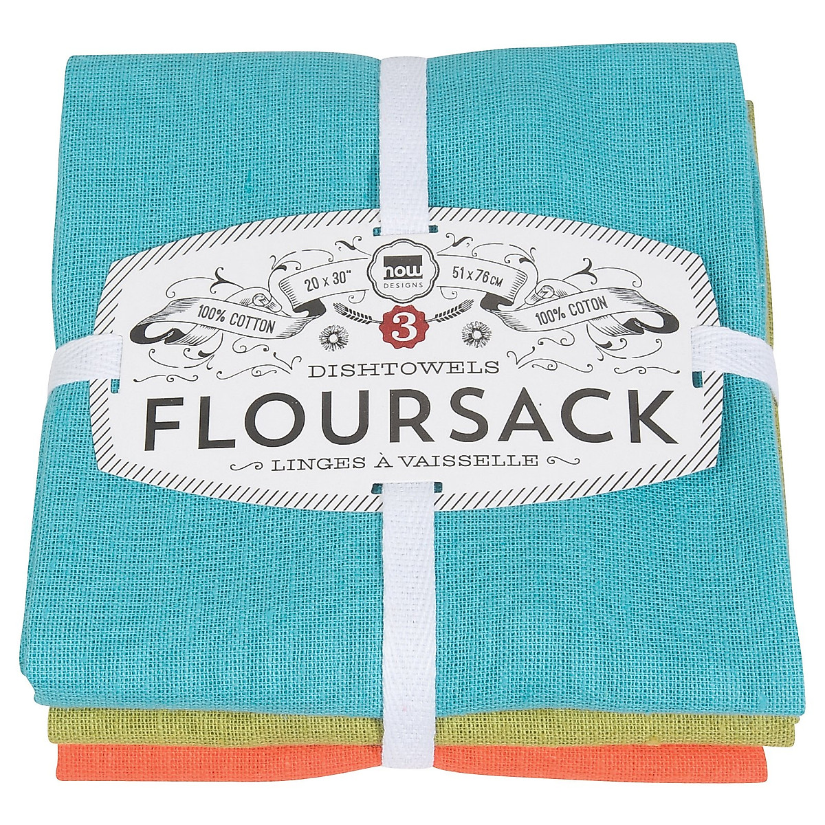 Now Designs Floursack Kitchen Dish Towels Blue, 20 x 30in, Set of 3, Bali Cactus Crush, 3 Count