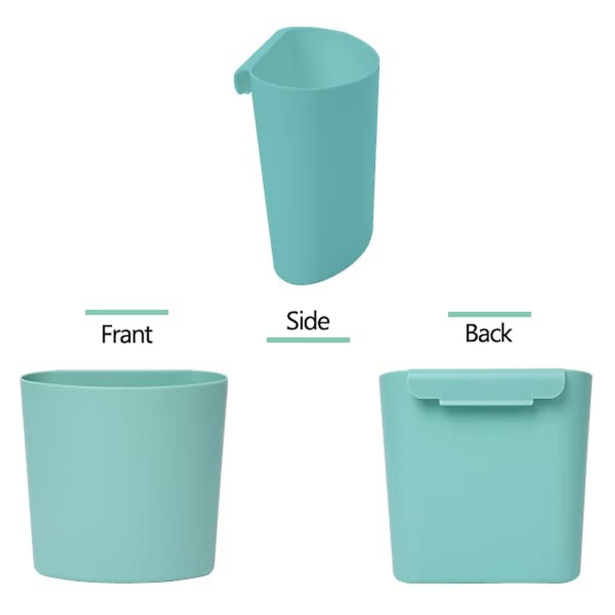 JAKAGO 6-Pack Little Hanging Bucket - Hanging Cup Holder for Rolling Cart Shelf Wall Storage Box for Kitchen Living Room Bathroom Desktop Cleaning Trash Can(Teal)