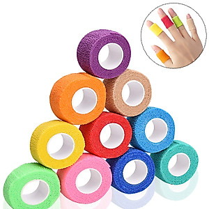 Noverlife 12 Colors Non-wonven Self Adhesive Bandage Wrap for Finger Guard Nail Protector, 2.5cm x 4.5m / 1" x 5yd Waterproof Cohesive Elastic Tape Sports Fixing Band Stretch Wrap