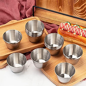 Potchen 100 Packs 2.5 oz Condiment Sauce Cups Stainless Steel Dipping Sauce Cups Reusable Condiment Dishes Individual Round Condiments for Condiments Vinegar Butter Ice Cubes Nuts Ketchup Honey