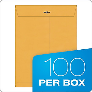 Quality Park 9 x 12 Clasp Envelopes with Deeply Gummed Flaps, Great for Filing, Storing or Mailing Documents, 28 lb Brown Kraft, 100 per Box (QUA37890)