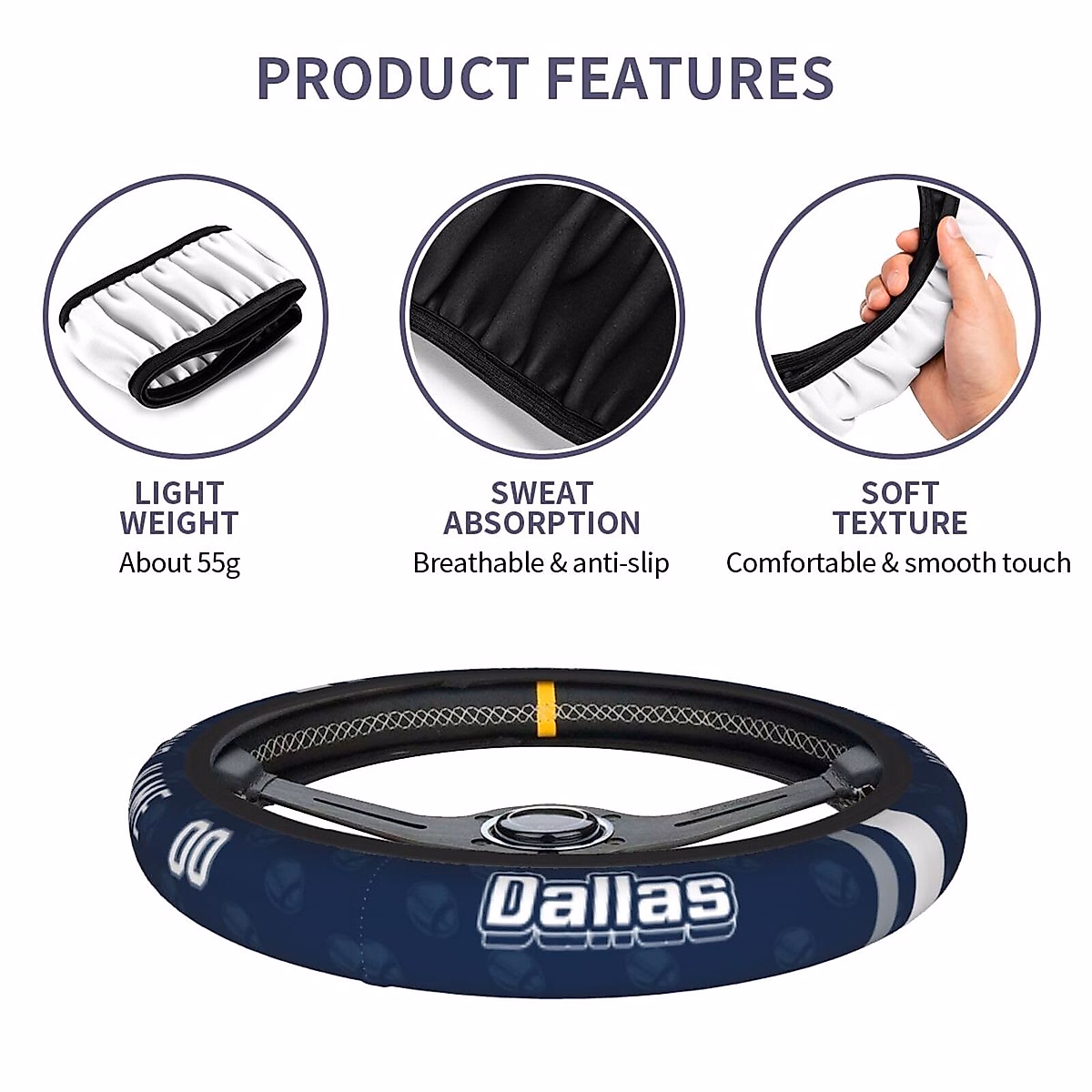 Gisvs Dallas Custom Football Car Steering Wheel Covers,Personalized Name Number Anti Slip and Sweat Absorption Anti-Slip Car Accessories for Most Vehicle Sedan, Truck, SUV, Trailer