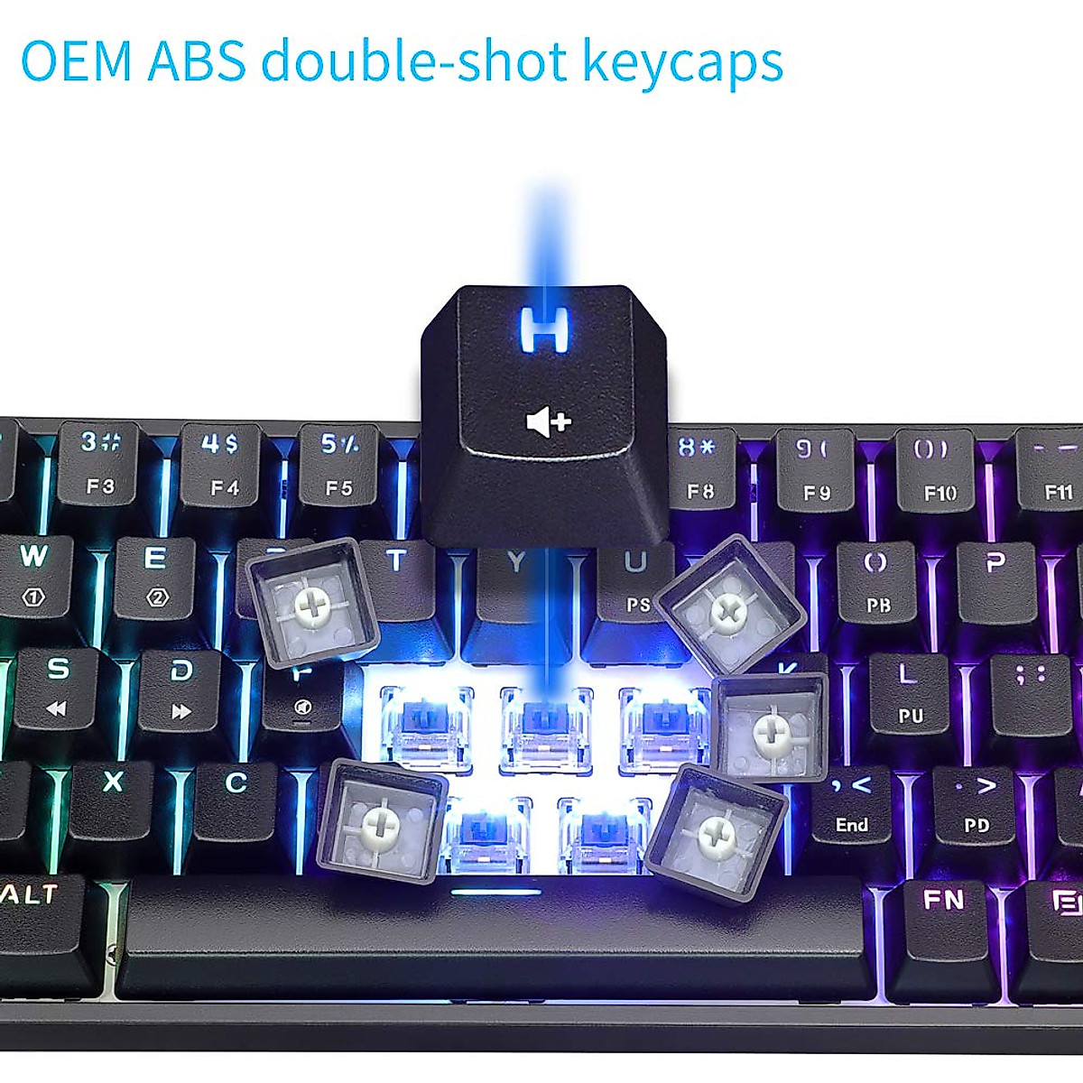 YUNZII SK64 64 Keys Hot Swappable Optical Mechanical Keyboard with ABS Shine-Through Keycaps, RGB Backlit, Programmable for Win/Mac/Gaming (Gateron Optical Blue, Black)