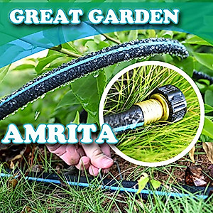 AMRITA Flat Soaker Hose Kit 100FT (25FT Pack of 4) with Brass ends , , Heavy Duty Rubber Garden Hose, Saves 70% Water for Lawn, Garden Beds. （25ft x 4 Pack）