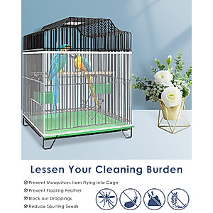 Bissap Bird Cage Seed Catcher, 59-90'' Universal Birdcage Net Nylon Adjustable Elastic Band Stretchy Skirts Mesh Cover for Parrot Cage Seed Guard (Not Include Birdcage)- White