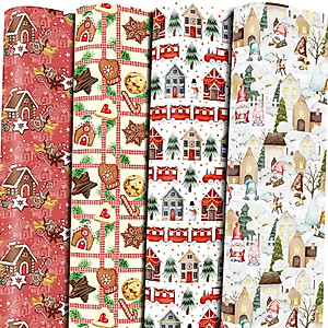 RiukRaiu Christmas Wrapping Paper For Kids Men Women Gift's.Xmas Design-Gift Wrap Contain Snowman Train Biscuit House Candy Skiing Gnome Santa Claus.8 Sheets 20 X 29 Inch, Folded Flat Not Roll