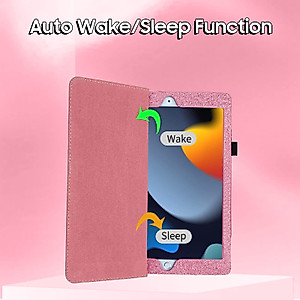 CLARKCAS Case for iPad 9th Generation Case 2021/iPad 8th Gen 2020/iPad 7th Gen 2019 Glitter Leather Girls Protective Cover with Pencil Holder Stand for iPad 9/8/7 Gen 10.2 inch 2021/2020/2019 Pink