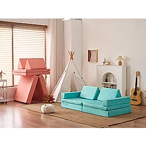 jela Kids Couch Extended Size 8PCS for Family, Floor Sofa Couch Modular Funiture for Kids Adults, Playhouse Play Set for Toddlers Babies, Modular Foam Play Couch Indoor 66" x 33" x 22" Green