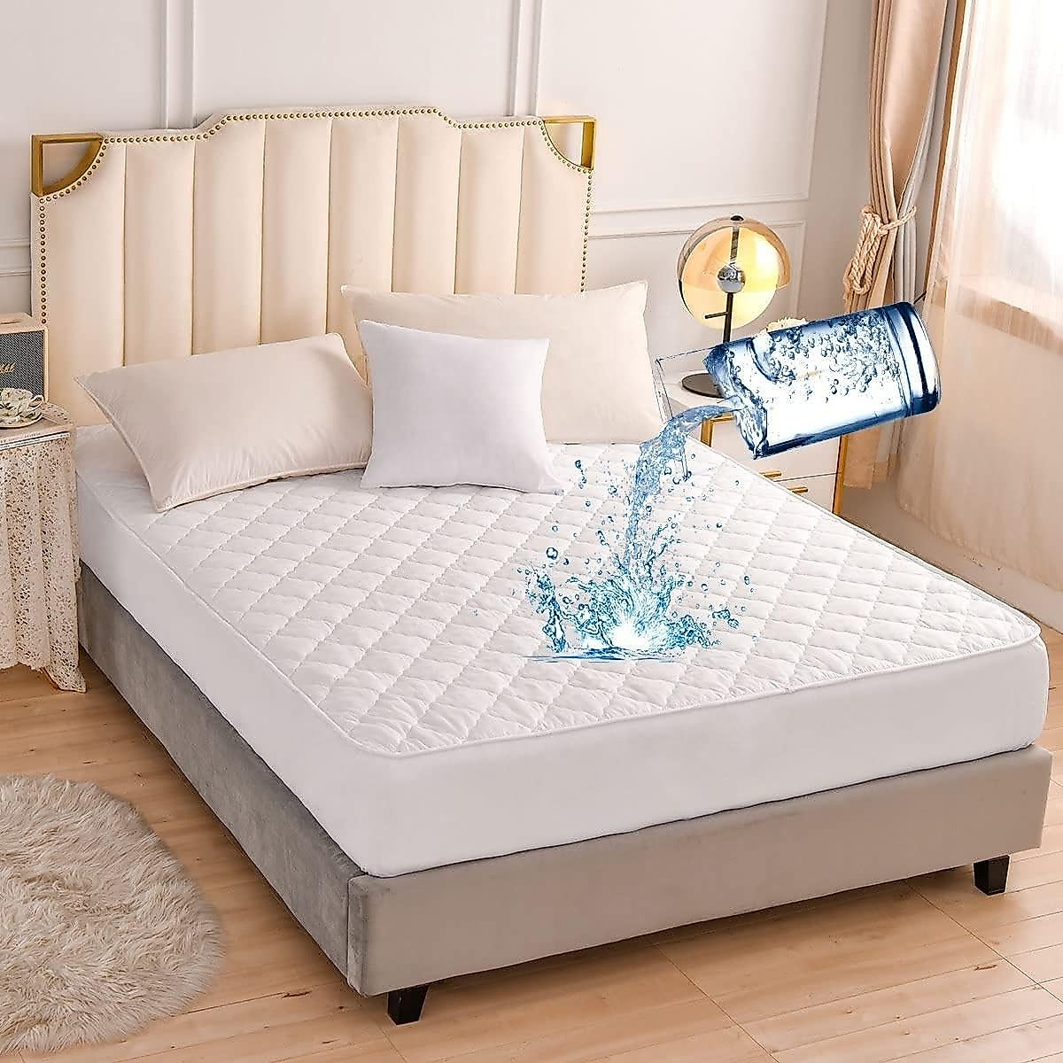 ULTRALIT Maxim - Queen Soft Cooling Mattress Quilted Topper and Mattress Pad Protector in One Quality Cotton Plush Luxury - Make Your Bed Luxurious 18" Deep Pockets (Queen)