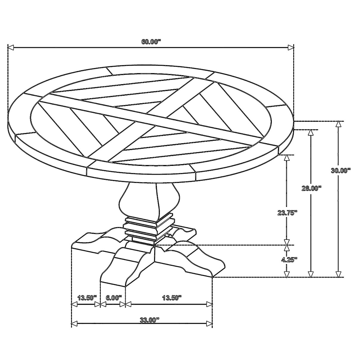 Benjara BM302408 60 in. Som Cross Pedestal Base & Rustic Smoke Brown Round Dining Table Gray