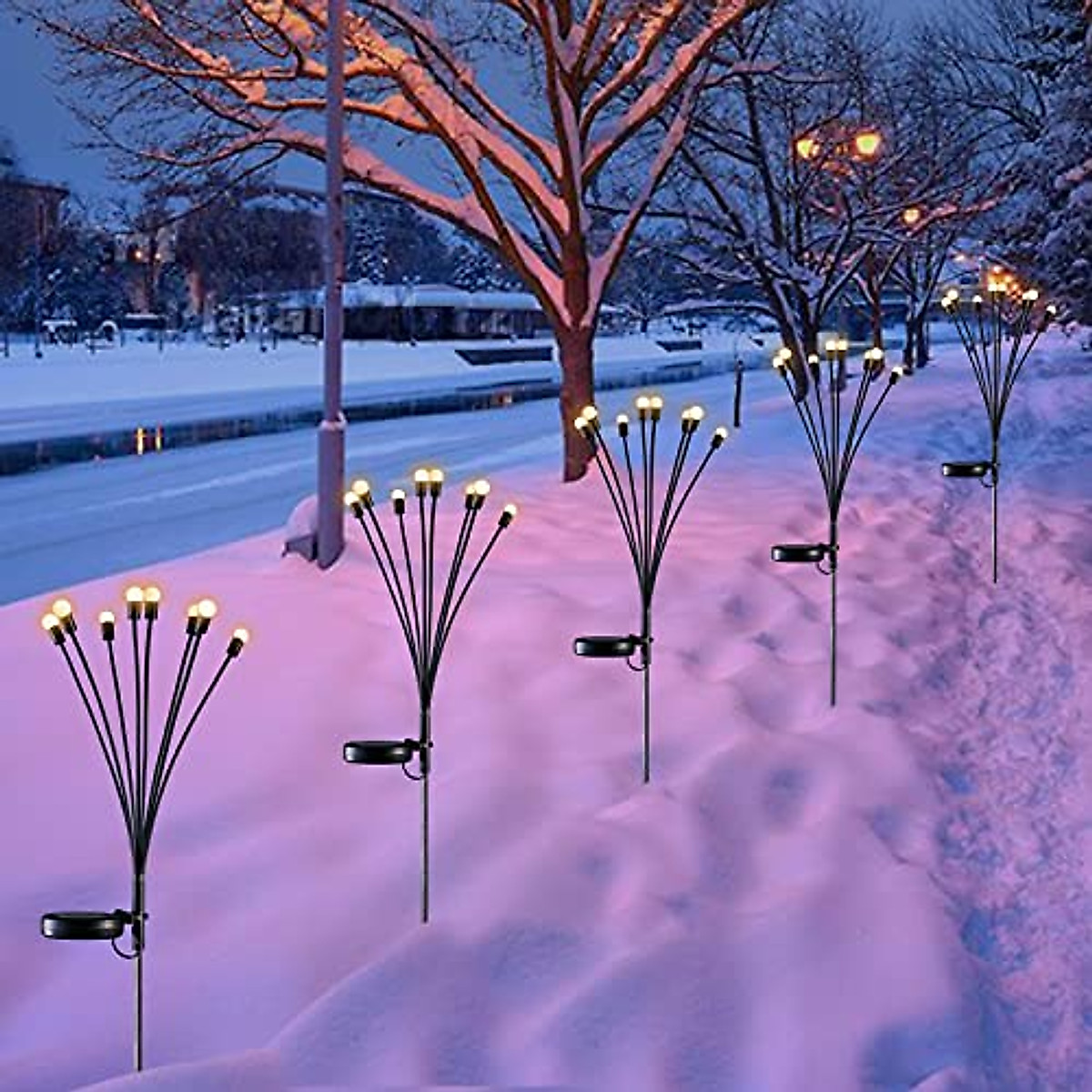 Pelican Mate 6 LED Solar Powered Garden Lights, Firefly Swaying Starburst Light Outdoor Waterproof for Pathway Yard Patio Landscape Decorative, Warm White 2PACK