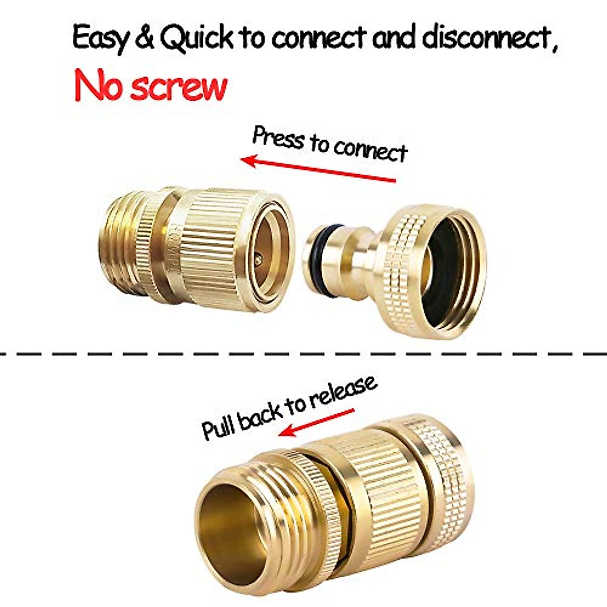 HQMPC Garden Hose Quick Connect Solid Brass Quick Connector Garden Hose Fitting Water Hose Connectors 3/4 inch GHT (2SETS)