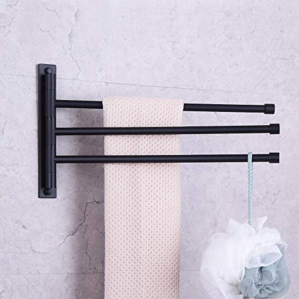 GERZWY Bath Towel Holder Swing Out Towel Bar SUS 304 Stainless Steel Bathroom Hand Towel Rack 3-Bar Folding Arm Swivel Hanger Wall Mount Matte Black HYG03-BK