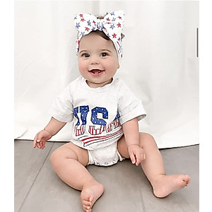 Twopumpkin Toddler Baby 4th of July Outfit Boy Girl Oversized Romper/Shirts+Shorts Retro American Flag Matching Clothes (A USA Romper Gray,12-18 Months)