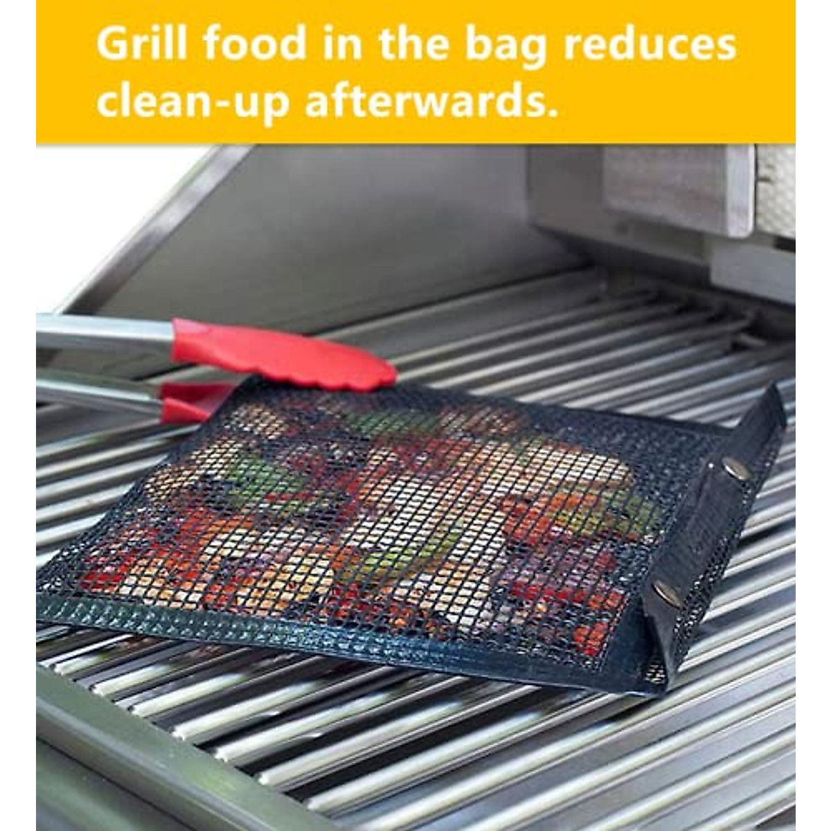 WOHLOPL Mesh Grill Bags - Reusable Non-Stick BBQ Mesh Grill Bags,Large Barbeque Bags for Grilling, Easy to Clean, 15.7 x 10.6 Inch (2 pcs)