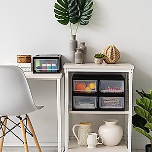 IRIS USA 6 Quart Compact Stacking Storage Drawer, Plastic Drawer Organizer with Clear Doors for Undersink, Kitchen, Pantry, Desk, and Home De-Clutter, Store Shoes and Craft Supplies, 4-Pack, Black