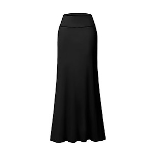 Hybrid & Company - Women's Maxi Skirt W/ Fold Over Waist Band - Made in the USA, Black, Large