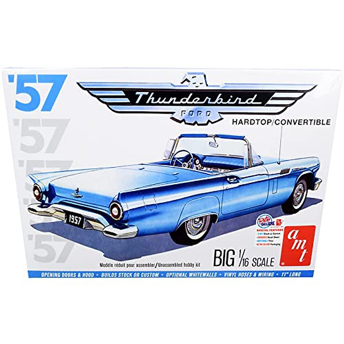 Skill 3 Model Kit 1957 Thunderbird Convertible 2-in-1 Kit 1/16 Scale Model by AMT