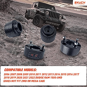 3" Front and 2" Rear Leveling Lift Kits for Dodge Ram 1500 4WD 2006-2022 Raise 3 Inch Front Strut Spacers and 2 Inch Rear Lift Spacer Suspension Lift Kit