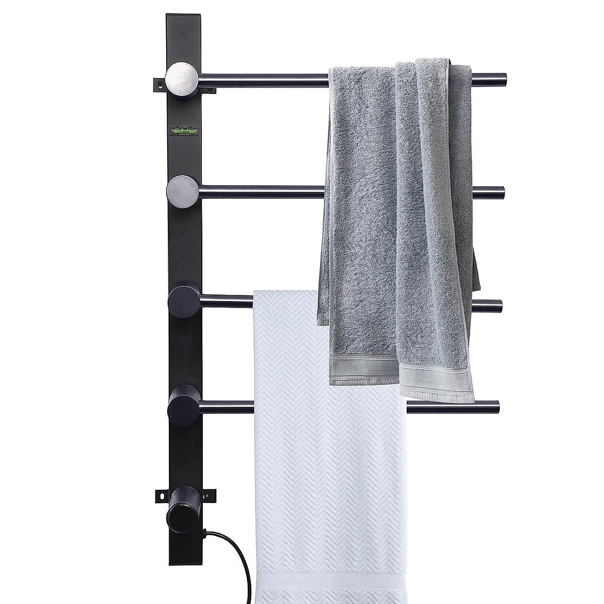 Towel Warmer Rack, 4-Bar Electric Heated Towel Racks Wall Mounted, Stainless Steel Temperature Adjustable Waterproof Drying Rack with Built-in Timer for Kitchen, Bathroom