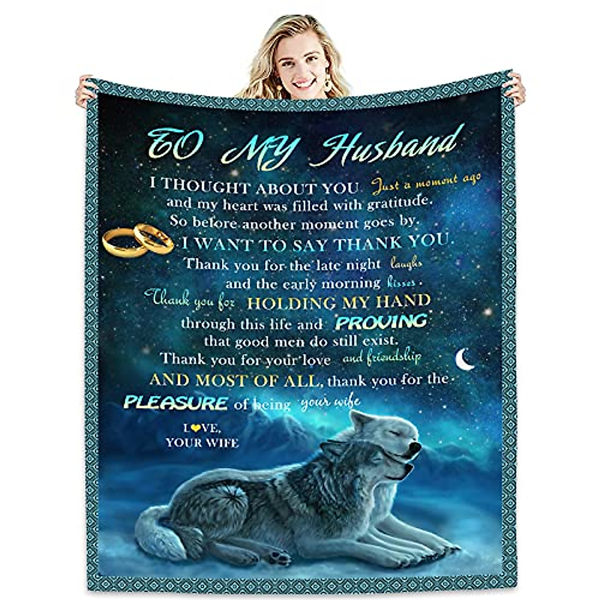 Gift to My Husband Blankets from Wife Ultra-Soft Micro Fleece Throws Blanket for Best Husband Birthdays Anniversary Wedding Gifts Blankets for Bed Bedding Sofa Travel 60" x 50"