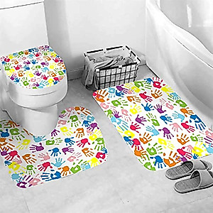 NTETSN 4 PCS Watercolor Shower Curtain, Handprint in Rainbow Color Bathroom Curtain Sets for Kids,Non-Slip Rugs, Toilet Lid Cover, Bath Mat, 12 Hooks for Curtain 72x72 Inch SETYYNT4