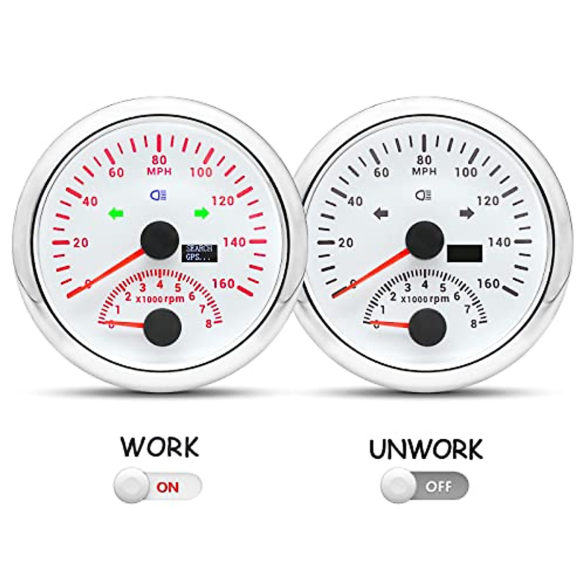 ARTILAURA GPS Speedometer 0-160MPH with Tachometer 8000 RPM, 85mm 3 3/8" Boat GPS Speedometer Car for AUTO Marine ATV Vehicles (White)