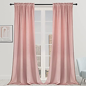 Blush Pink Velvet Curtains 108 inches Super Soft Home Decor Room Darkening Curtains 2 Panels Set, Thermal Insulated Velour Rod Pocket Velvet Drapes for Bedroom and Living Room