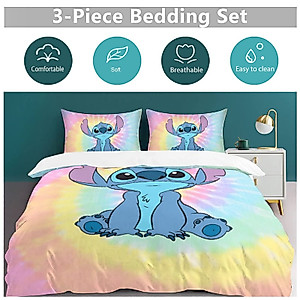 Dxoizyu Anime Bedding Sets Cute Cartoon Printed Duvet Cover Soft Bedroom Bed Decor Gifts for Boys Girls Teens Kids Children 3 Piece with 1 Duvet Cover and 2 Pillowcase Full Size, BED-ST-3