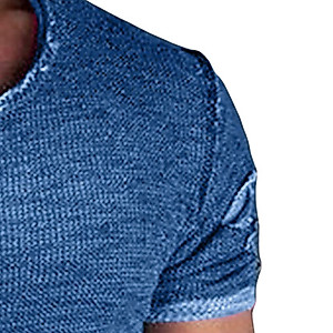 Maiyifu-GJ Men's Crew Neck Ripped T-Shirts Casual Muscle Workout Athletic Shirt Solid Color Short Sleeve Destroyed Holes Tee (Blue,4X-Large)