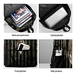 YETTA YANG Camouflage Backpack Camo Retro Hunting Tactical Army American Flag Deer Laptop Travel Bag With Multiple Pockets Casual Hiking Gym Sport Women Men