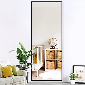 MIRUO Full Length Mirror, 64" x 21" Aluminum Alloy Frame Floor Mirror with Stand, Large Bedroom Mirror, Free Standing or Wall Mounted or Leaning Against Wall, Black