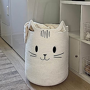INDRESSME Cute Baby Laundry Basket, Tall Nursery Hamper for Clothes, Towels, Blankets, Kids Toy Storage Basket for Living Room, Bedroom, Cat Basket for Playroom, 16 x 20 inches, White