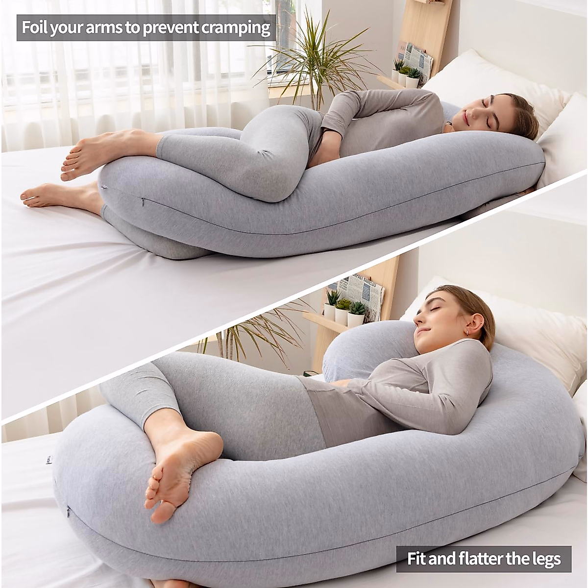Kproly KRROLY Pregnancy Pillows for Sleeping - Body Pillow for Pregnancy - Memory Foam and Fiber Clusters Maternity Pillow with Removable Washable Reversible Cooling Jersey Cover（C Shape,Grey）