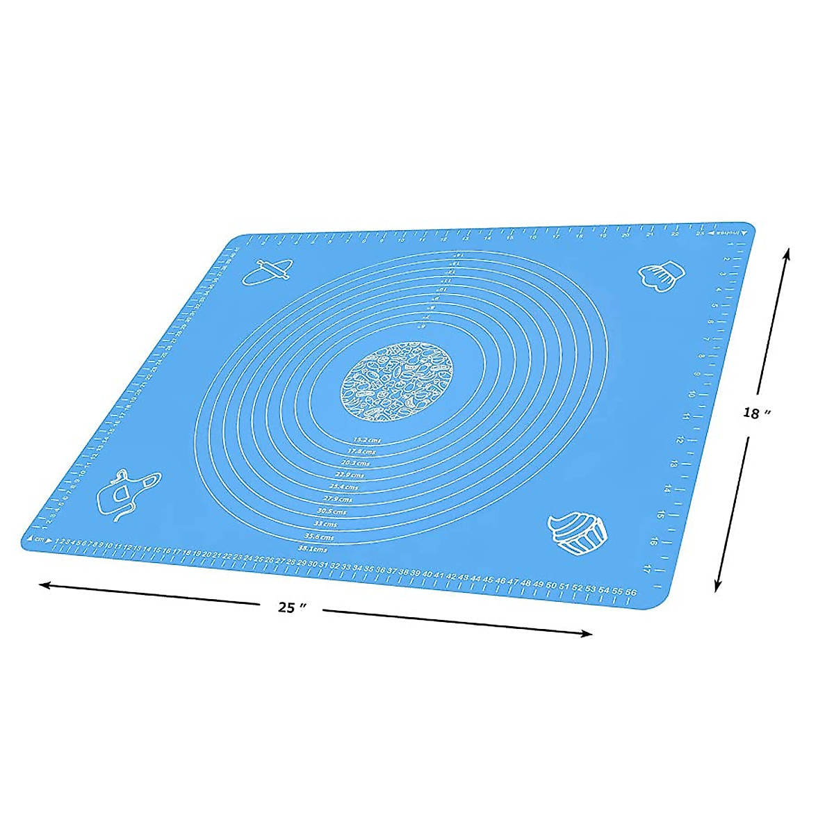 Silicone Baking Mat with Measurements - |Non Slip Non Stick| Pastry Rolling,Counter Mat,Dough Rolling Mat,Oven Liner,Fondant/Pie Crust Mat (25" x 18 ", blue)
