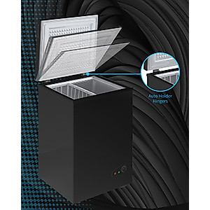 TABU Chest Freezer, 4.2 Cu Ft Deep Freezer with Removable Storage Basket, Black Top Open Door Freezer with 7 Level Adjustable Temperature, Compact Freezer with Top Open Door (Black)