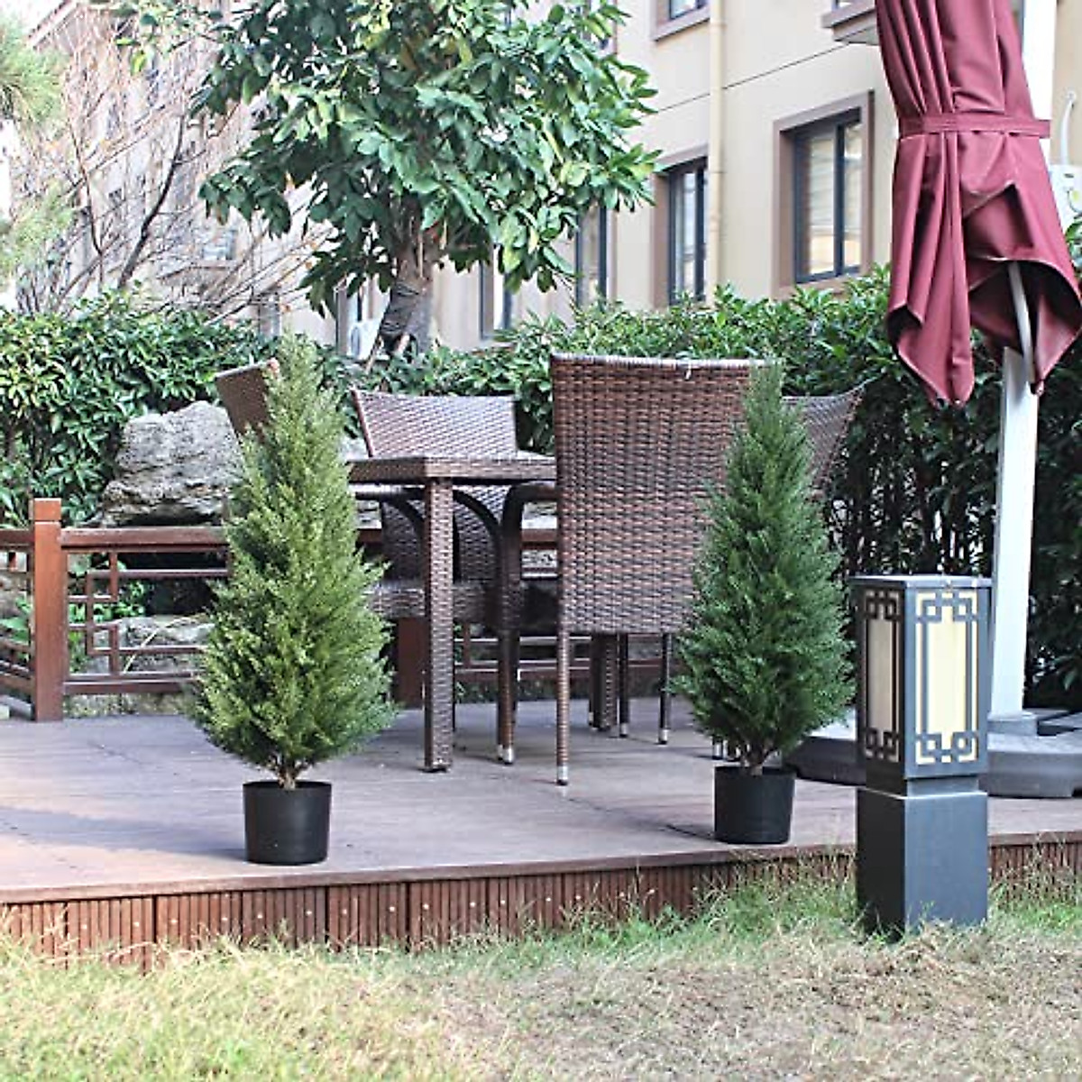 Two 3 Foot Artificial Topiary Cedar Trees Artificial Potted Shrubs UV Resistant Bushes Plants for Indoor Outdoor