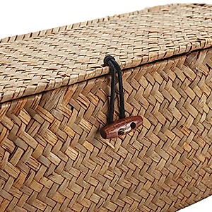 Seagrass Tank Basket with Lid Woven Toilet Roll Storage Basket with Sections Rectangular for Organize Snack Toys (Large Compartment 16.5inch L x 5.5inch W x 5.5inch H)