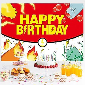 Cartoon Red White Ball Birthday Party Banner for Kid Pet Photo Backdrop Video Gaming Party Banner Kid Birthday Party Decorations Banner Baby Shower Decoration Supplies 5x3ft