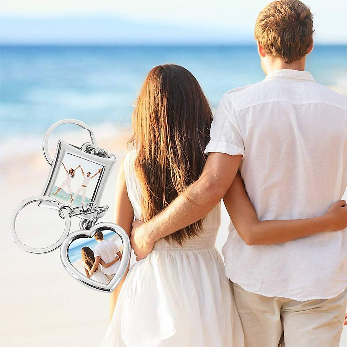 Elechobby Photo Keychain Keyring Picture Frames Commemorative Keychains (Silver Heart), Medium