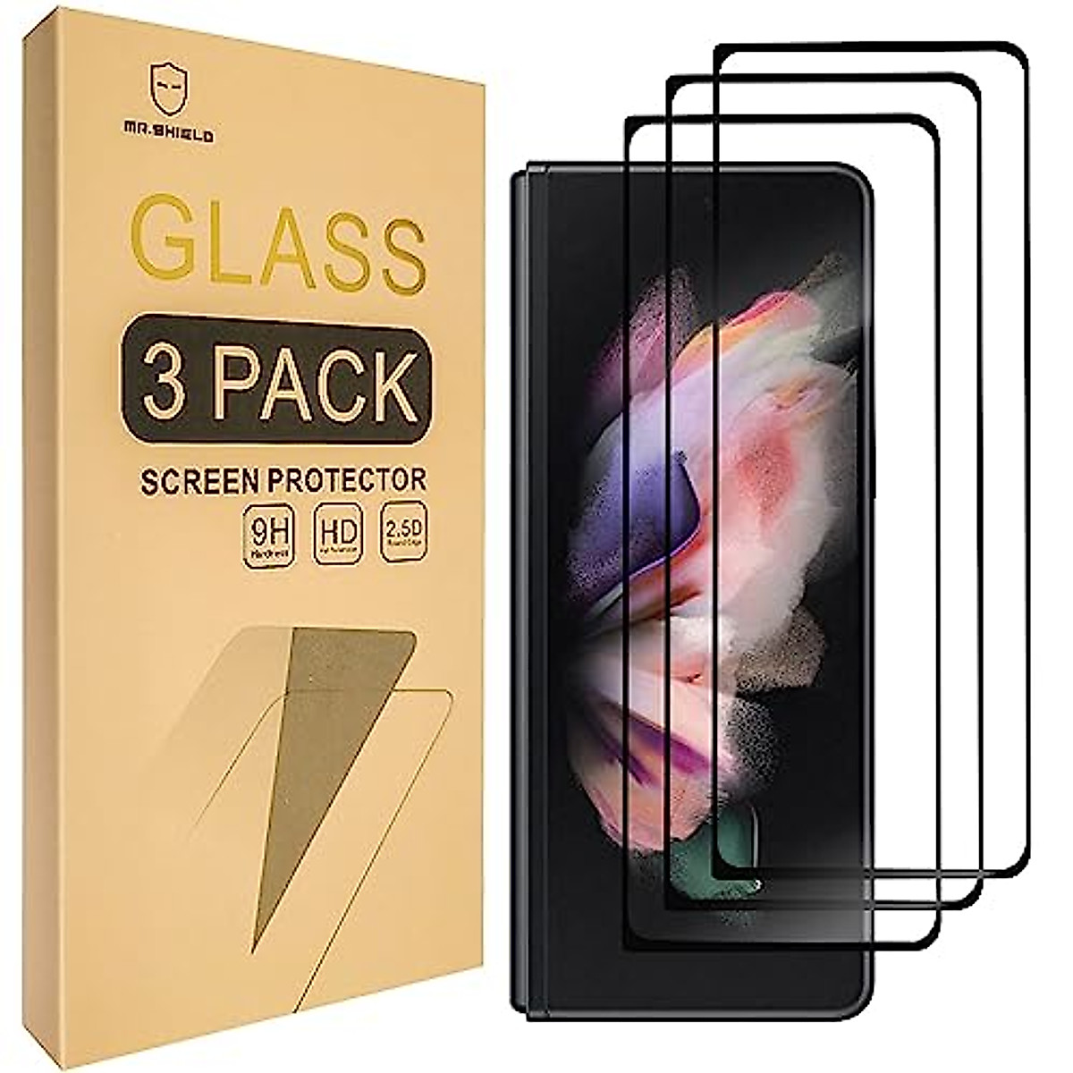 Mr.Shield [3-Pack] Screen Protector For Samsung Galaxy Z Fold 5 [Front Screen] [Full Cover] [Tempered Glass] [Japan Glass with 9H Hardness] Screen Protector with Lifetime Replacement