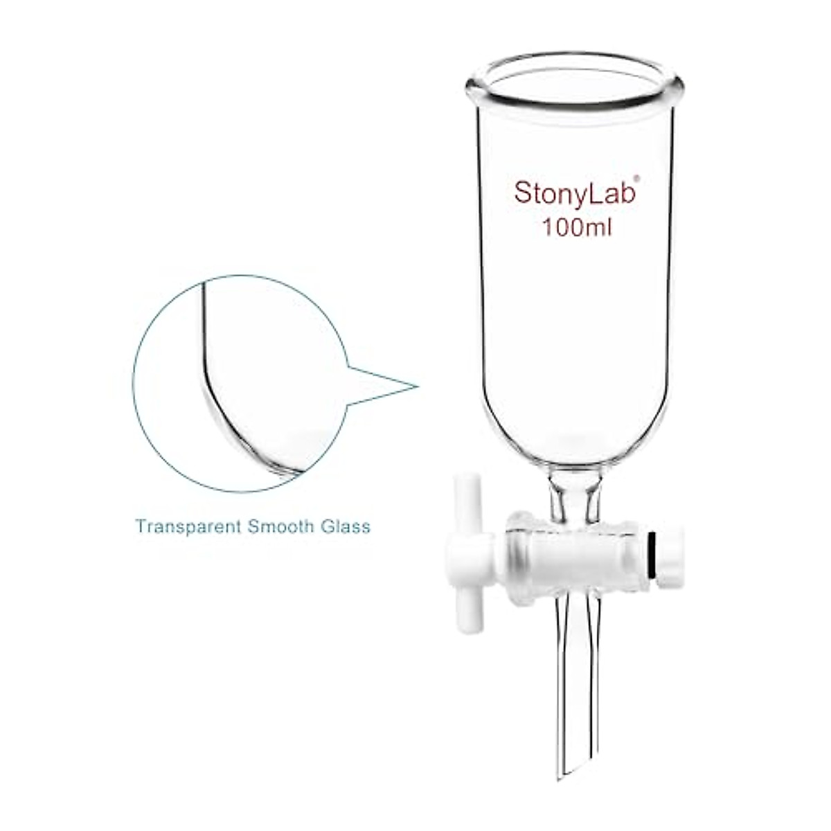 stonylab Dropping Funnel, Borosilicate Glass Burette Funnel with PTFE Stopcock for Laboratory and Home Use, 100 ml