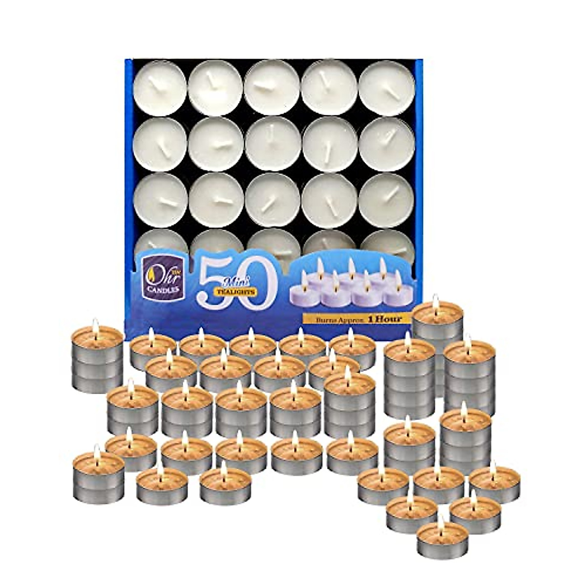Ohr Mini Tealight Candles - 50 Pack Bulk Tea Lights Candles - White Tealights Unscented - 1 Hour Burn Time