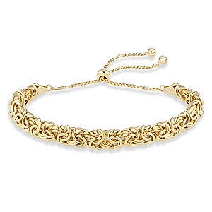 Miabella Italian 925 Sterling Silver Byzantine Bolo Bracelet for Women, Adjustable Bracelet Handmade in Italy (yellow-gold-plated-silver)