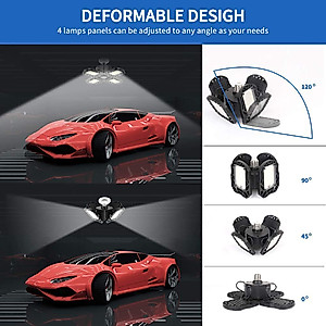 Lazzgan LED Garage Light, 120W LED Garage Ceiling Lights with 4 Deformable Panels, Extra Bright 12000LM E26 High Bay LED Shop Lighting Fixtures for Garage, Basement