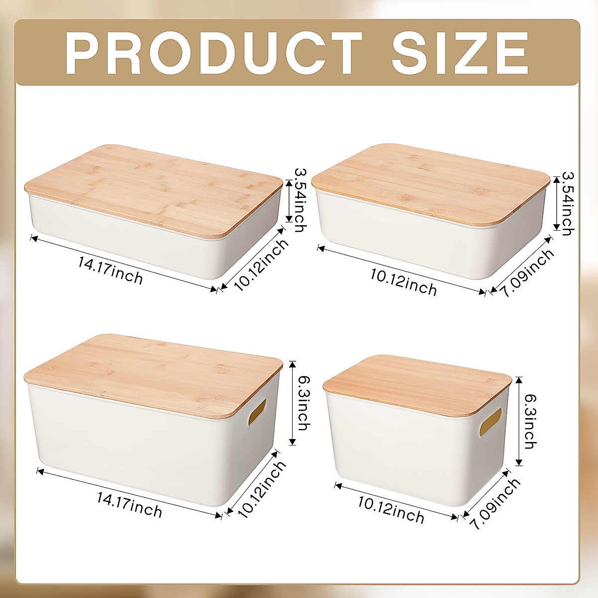 Suzile 6 packs Plastic Storage Bins with Bamboo Lids Stackable Storage Containers for Organizing, with Labels and Marker Document Paper Storage(Medium Large)