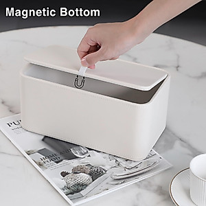 MEIBOOCH PU Leather Tissue Box Cover with Magnetic Closure, Square Rectangular Tissue Box Holder with Rounded Edges Design (Creamy White, Rectangular)