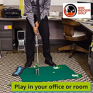 Mini Indoor Golf Game Competition Pack, Mini Indoor Golf Practice Includes Golf Accessories, Indoor Putting Green and Clubs, Indoor Mini Golf Set with 35" Shotmaker Golfer, At Home Mini Golf Course