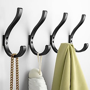 jockcaras Large Wall Hooks for Hanging Coat/Backpack - 5.4'' Huge 40LBS Heavy Duty Hanger Wall Mount Screw in, for Towel, Closet, Robe, Bag, Outdoor, Black 4 Pack